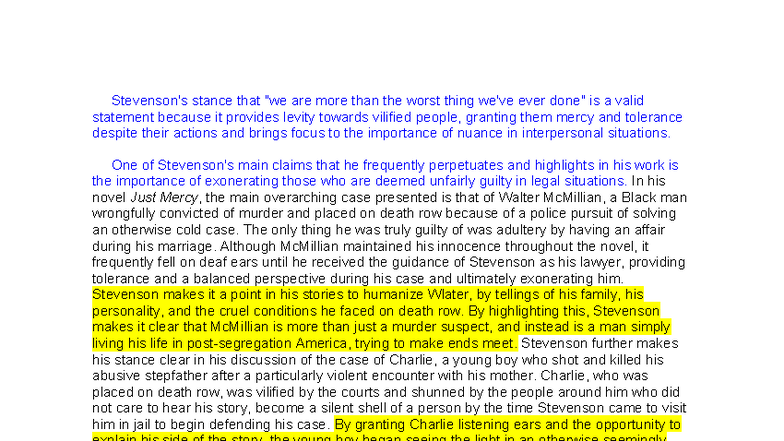 Just Mercy Argument Essay (ENG 101) - Exploring Nuance in Justice - Studocu