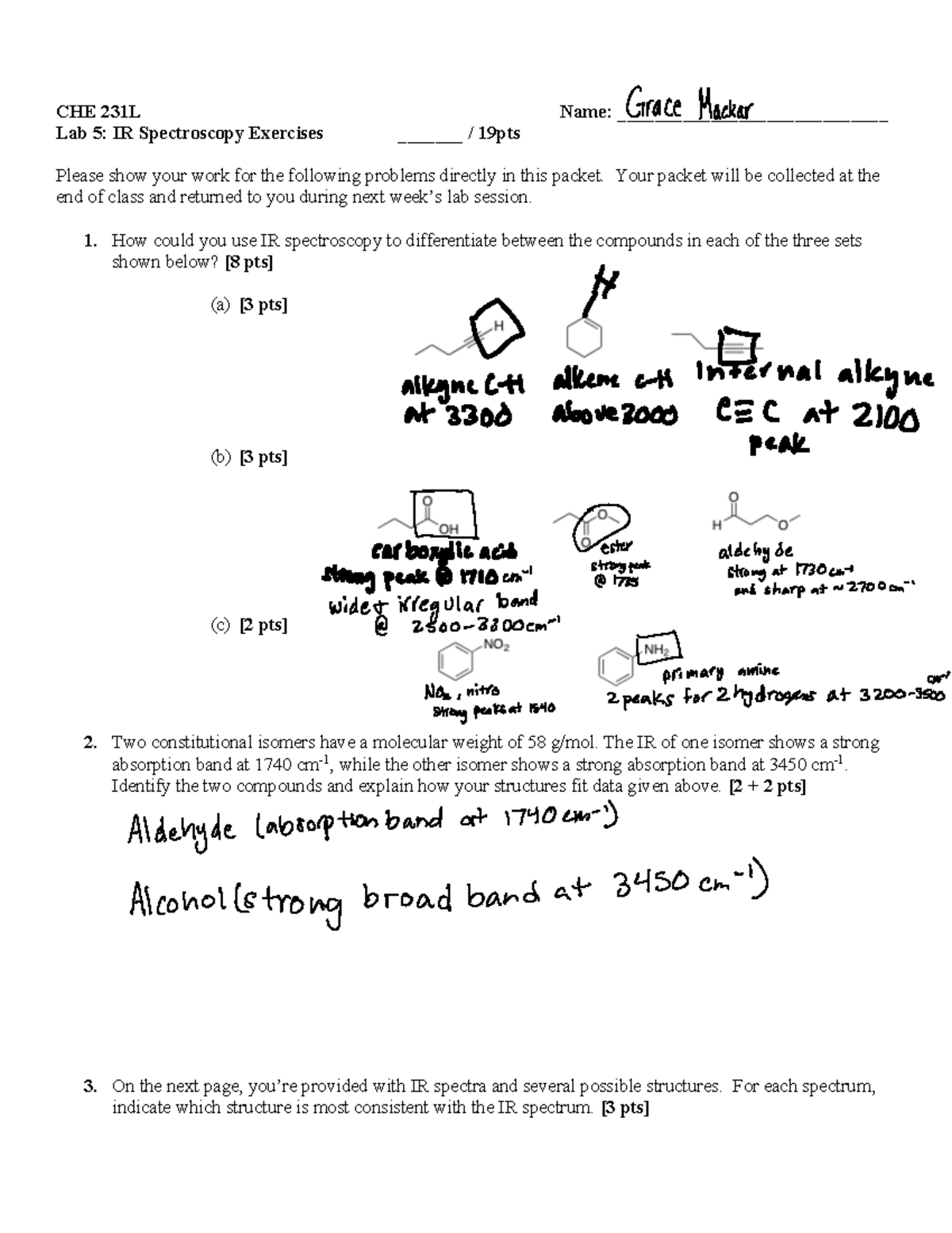CHE 231L Lab 5: IR Spectroscopy Exercises & Analysis - Studocu