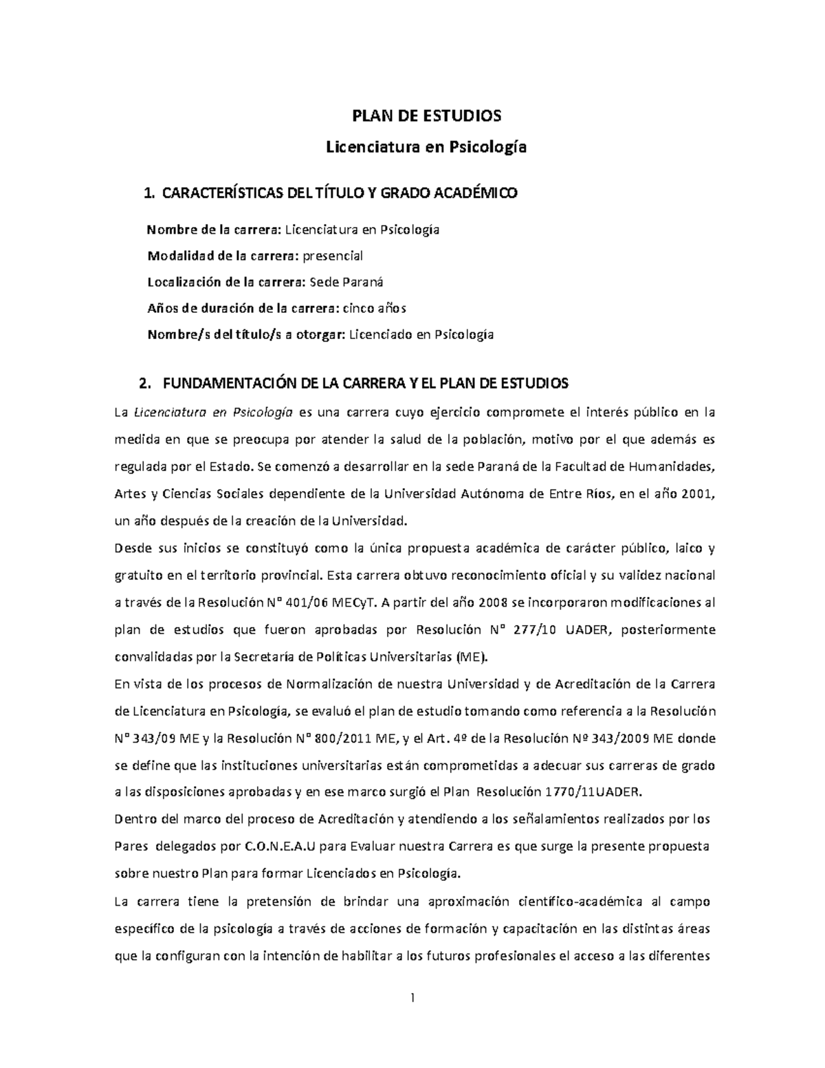 Plan de Estudios Licenciatura en Psicología - Sede Paraná - Studocu