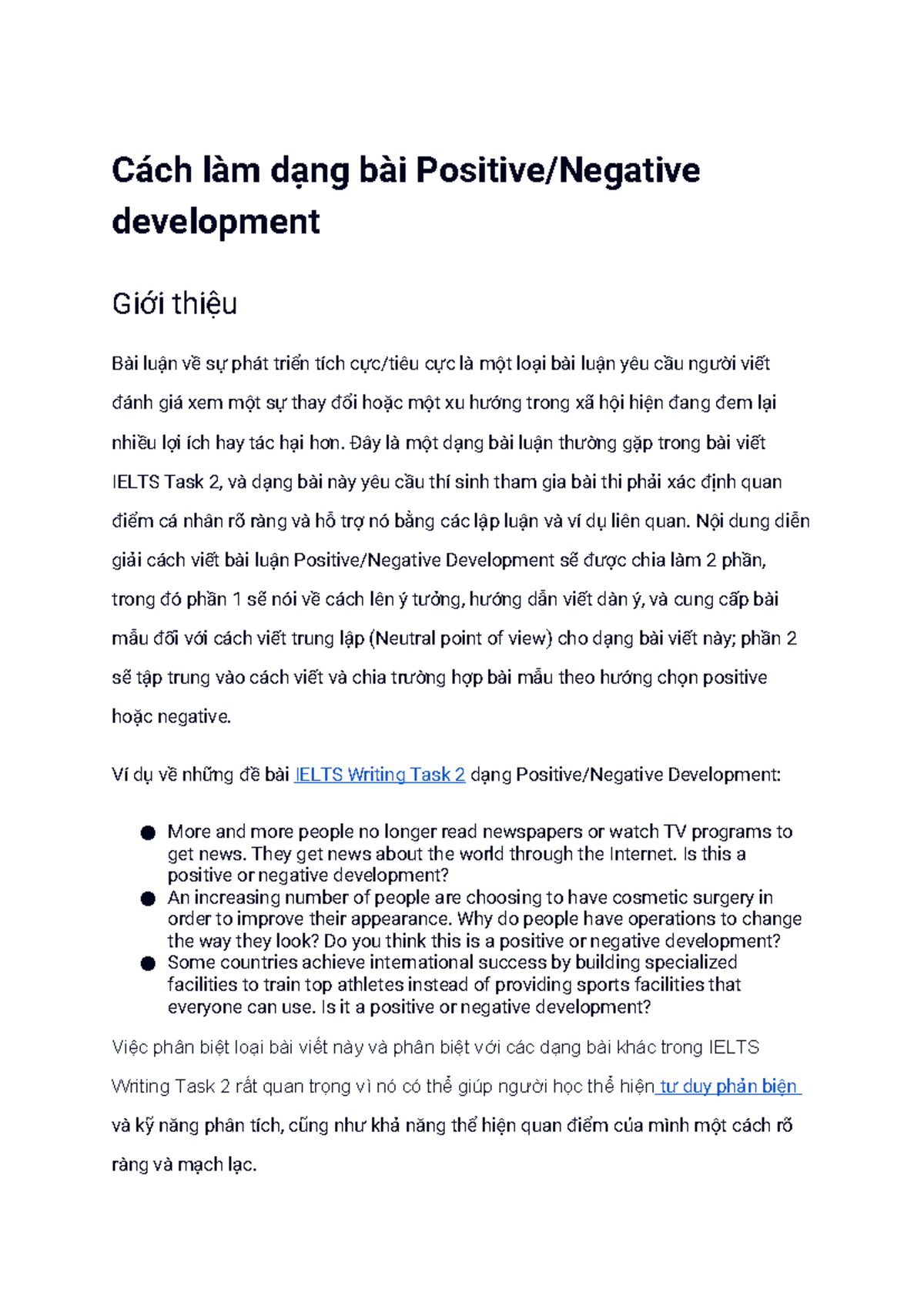 Dạng Bài Luận Positive/Negative Development trong IELTS Writing Task 2 ...
