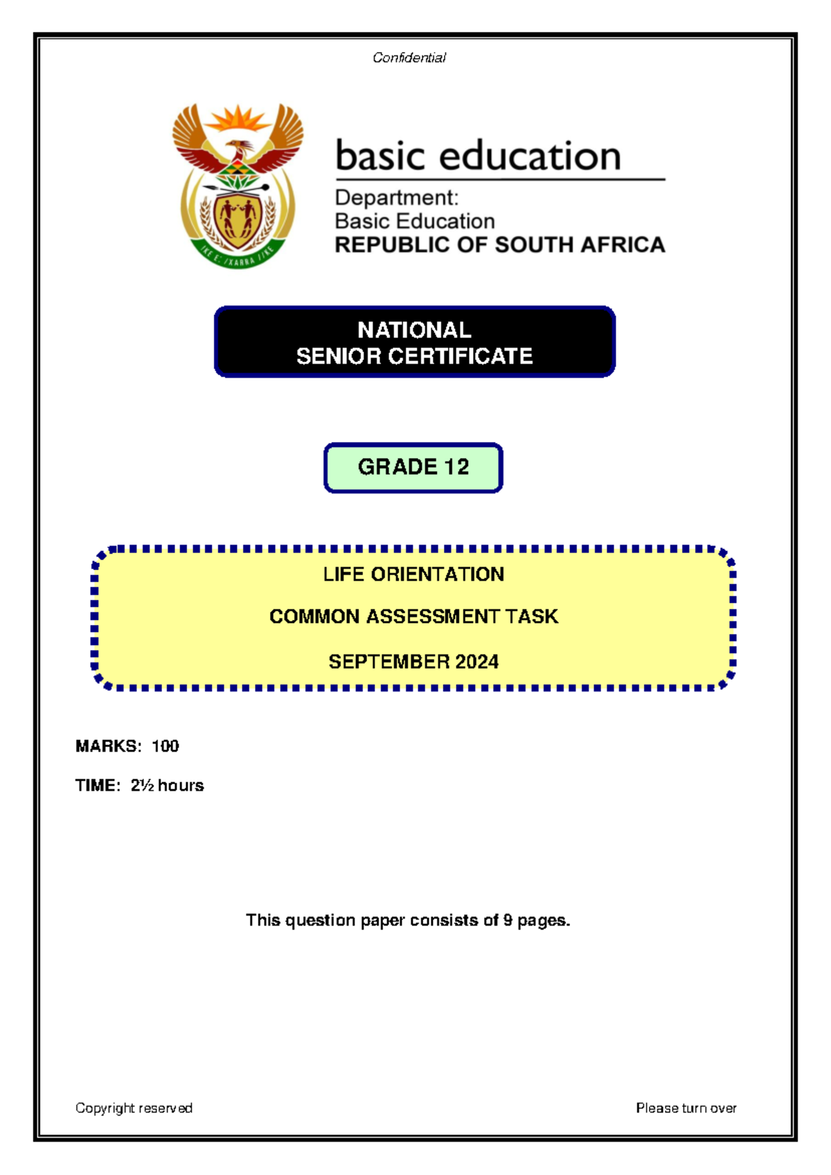 Grade 12 Life Orientation NSC Common Assessment Task - Sept 2024 - Studocu