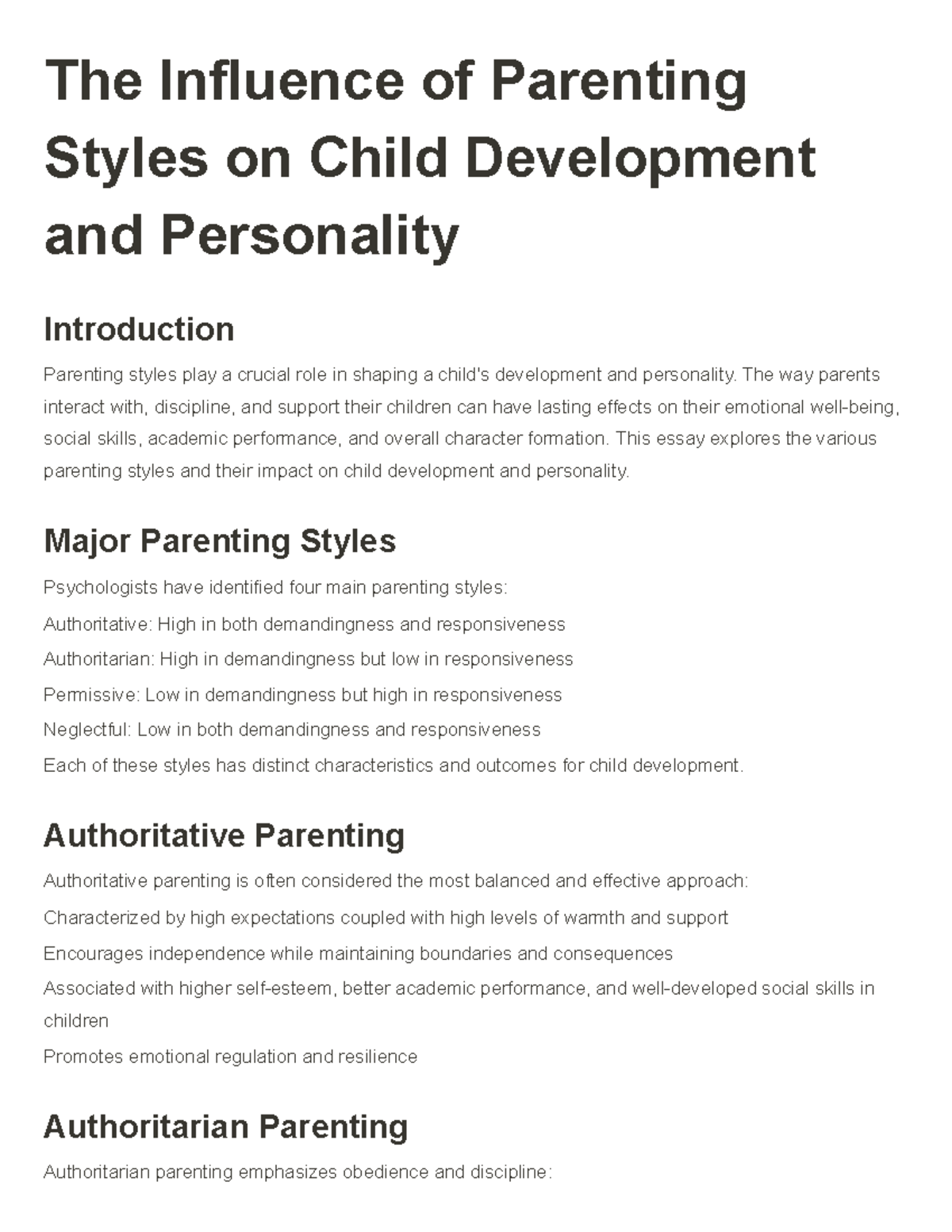 The Influence of Parenting Styles on Child Development and Personality ...