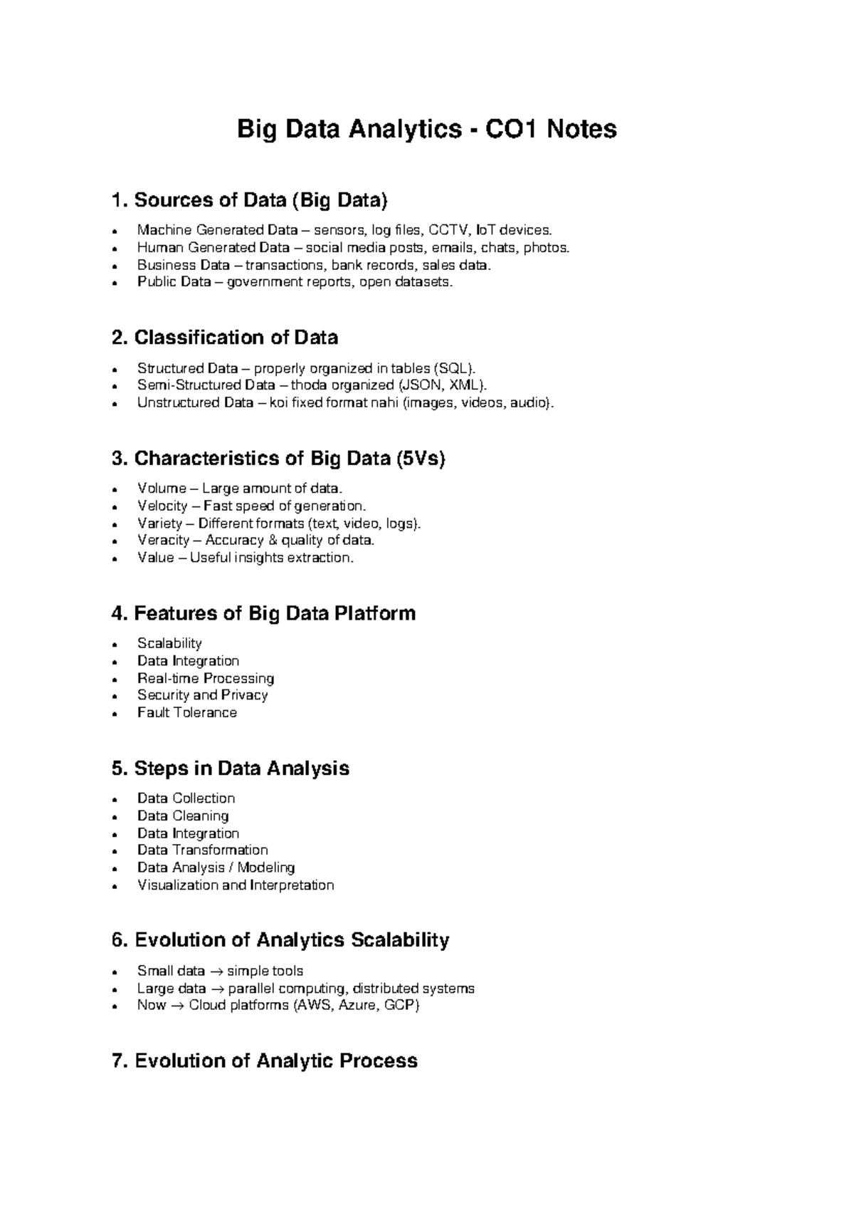 Big Data Analytics CO1 Final Exam Notes: Key Concepts & Tools - Studocu