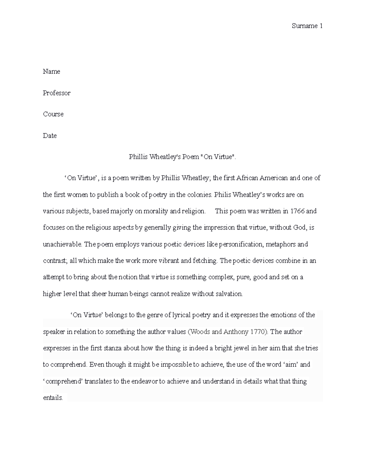 Phillis Wheatley's Lyrical Reflection: Insights on 'On Virtue' Analysis ...
