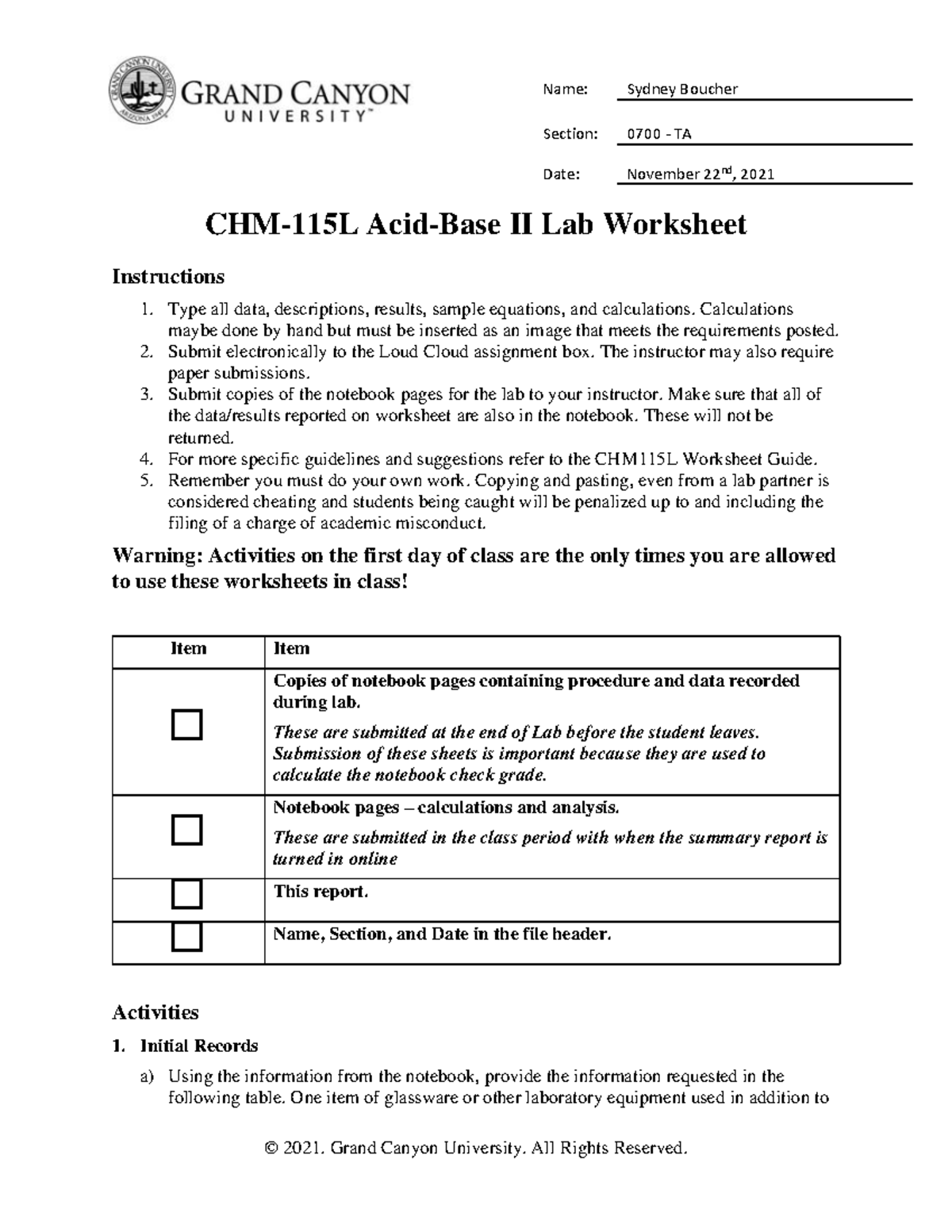 CHM-115L Acid-Base II Lab Worksheet Submission Guidelines - Studocu