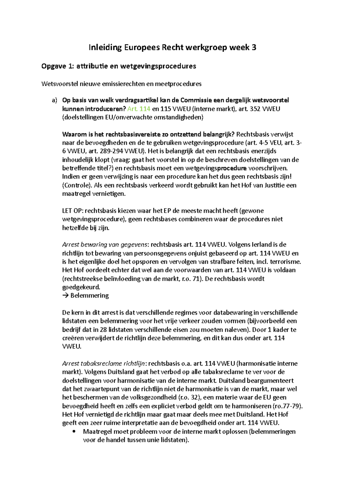 Inleiding Europees Recht Werkgroep Week 3: Wetsvoorstellen ...