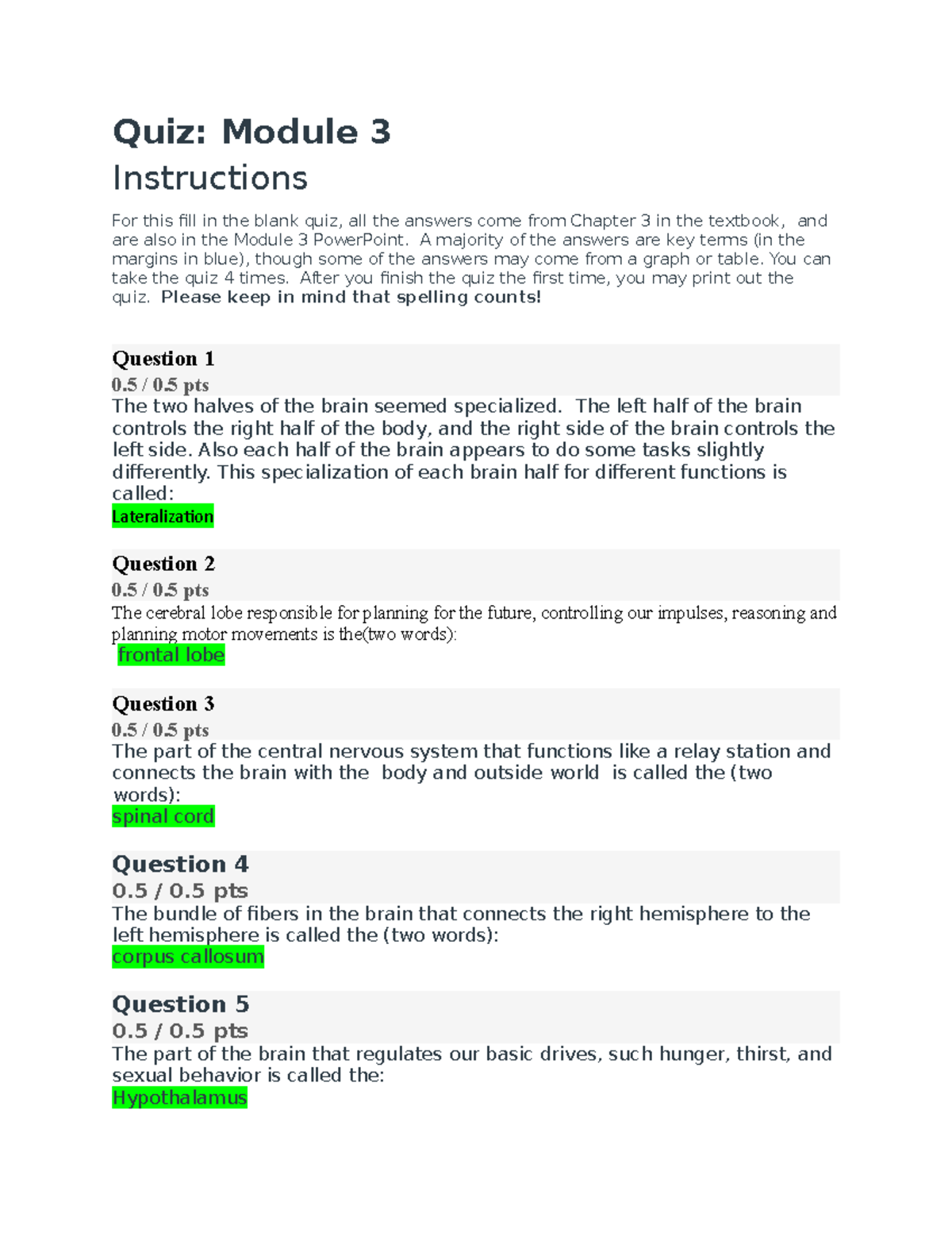 Quiz on Neuroscience Concepts: Module 3 (PSY 101) - Studocu