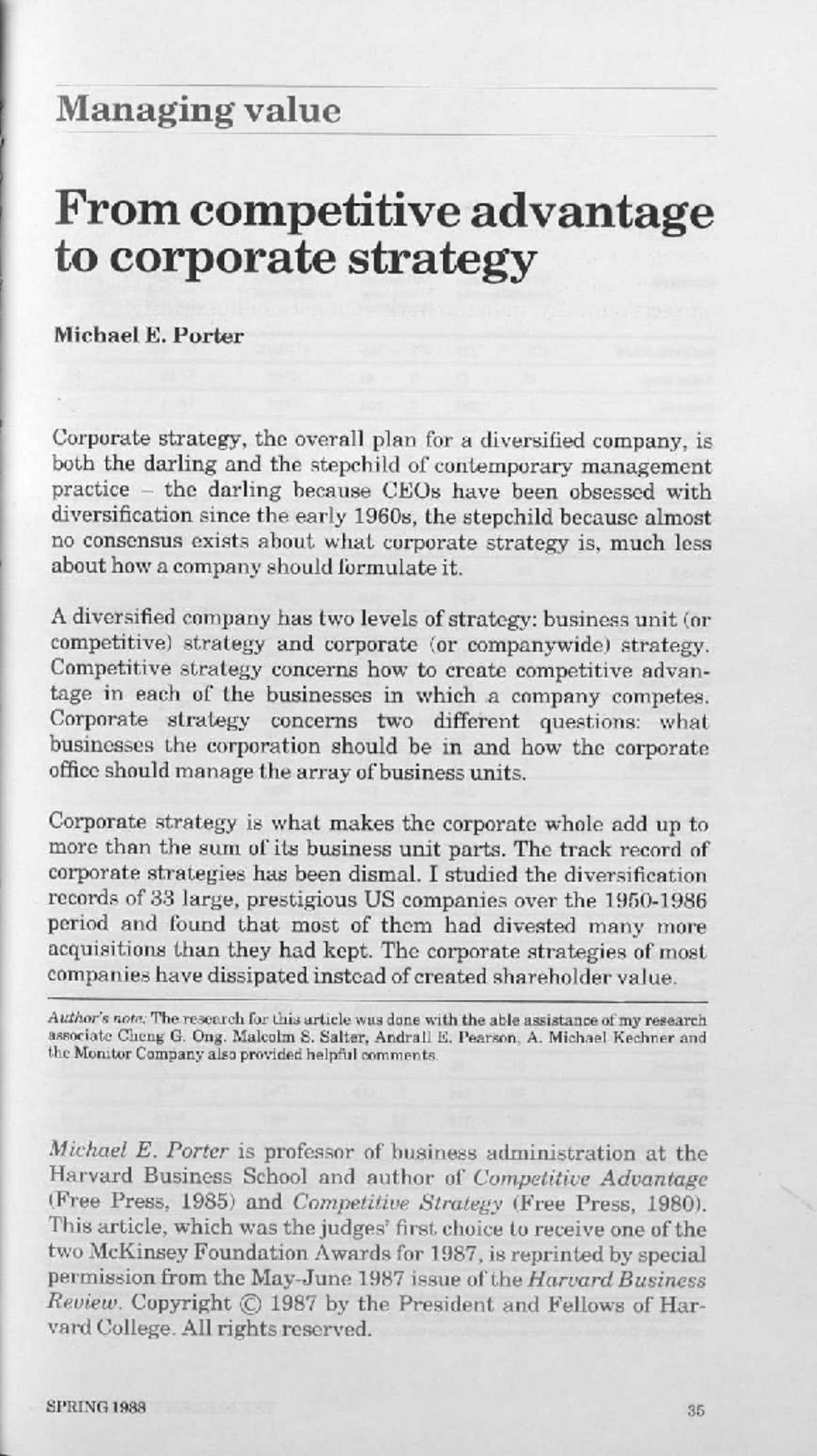 Corporate Strategy Framework: The Action Program for Diversification ...