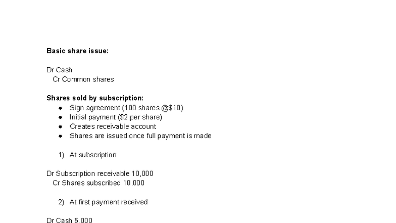 Notes on Shares & Equity Accounts: Basic Share Issues and Transactions ...