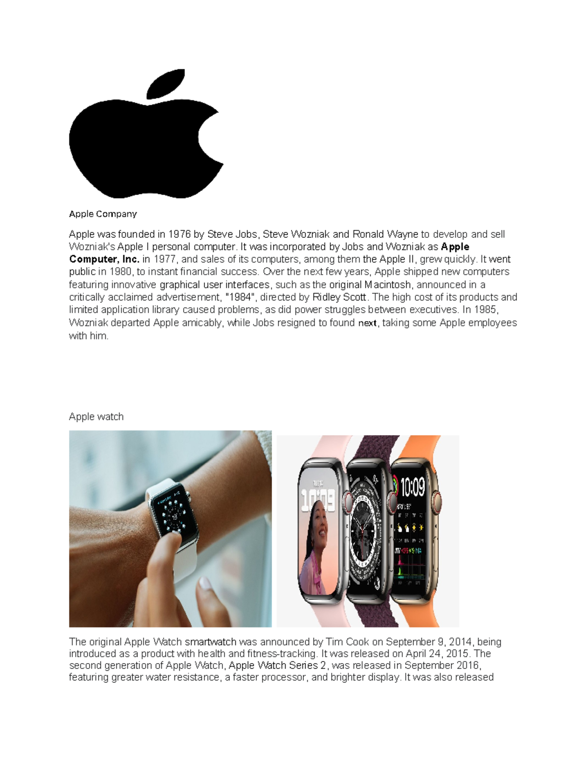 Apple Company - mkt420 - Apple Company Apple was founded in 1976 by ...
