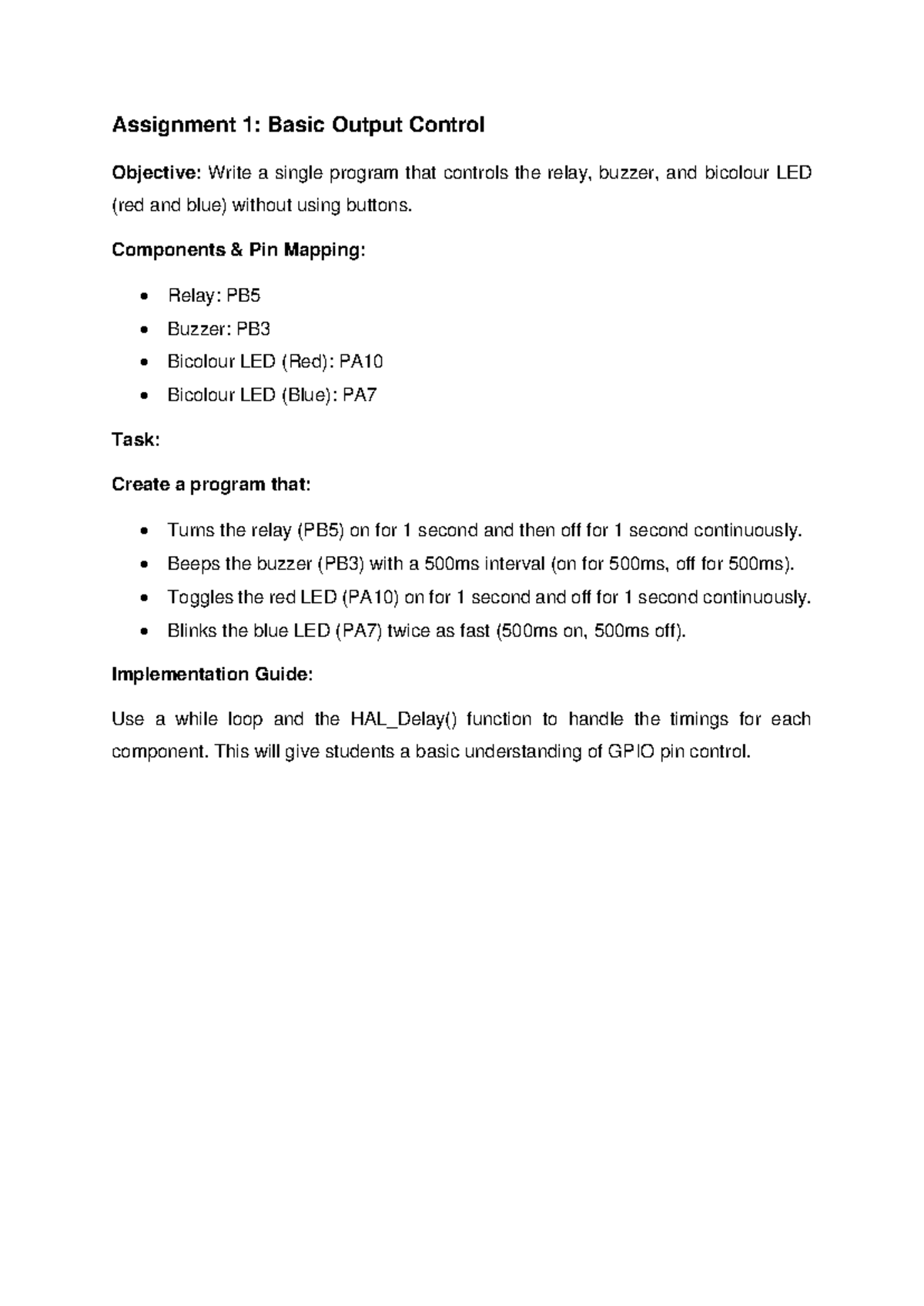 GPIO Peripheral Assignment 1: Relay, Buzzer & LED Control - Studocu