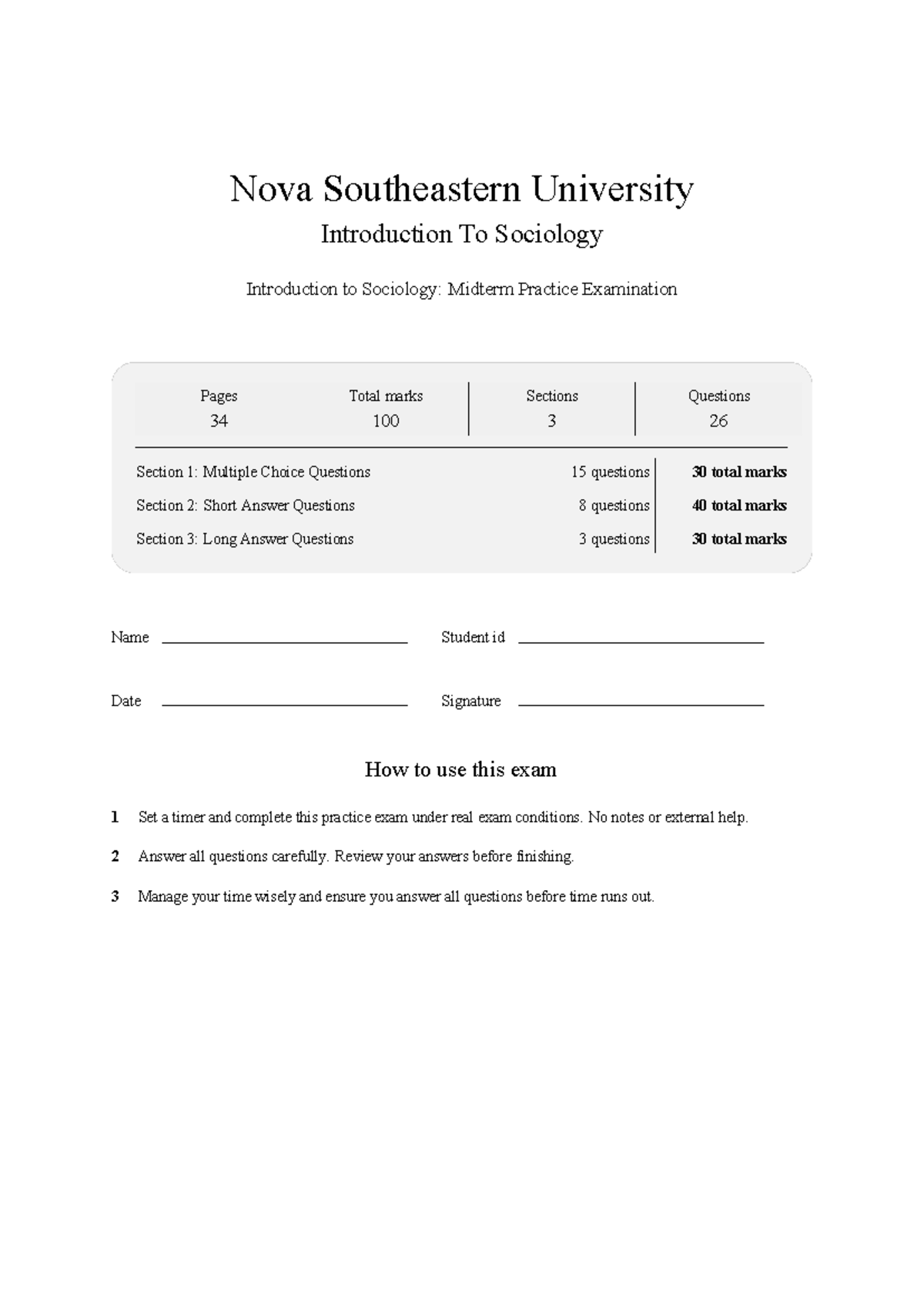 SOCL 1020 Introduction to Sociology: Midterm Practice Test 2026 - Studocu