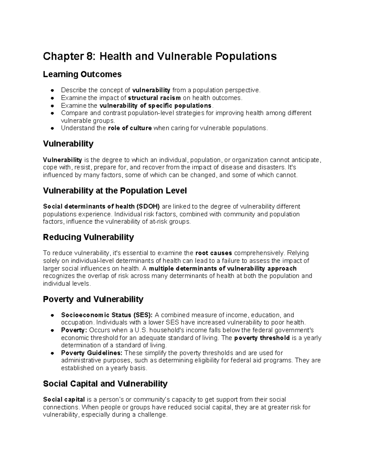 Chapter 8: Health and Vulnerable Populations - Practice Questions - Studocu