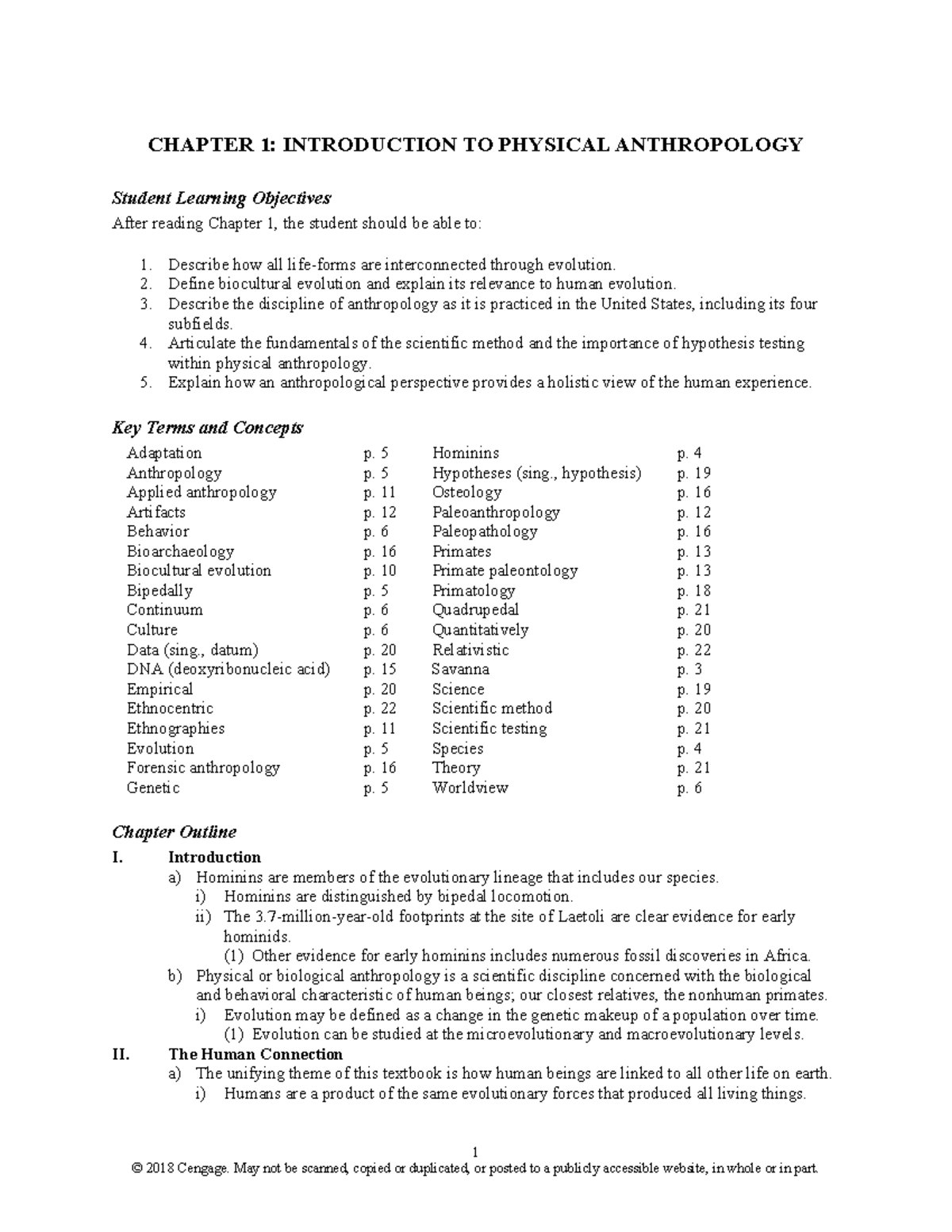 CHAPTER 1: INTRODUCTION TO PHYSICAL ANTHROPOLOGY - Key Concepts and ...