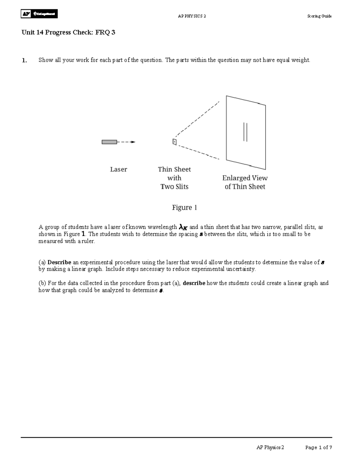 AP PHYSICS 2 Unit 14 Progress Check: Scoring Guide for FRQ 3 - Studocu