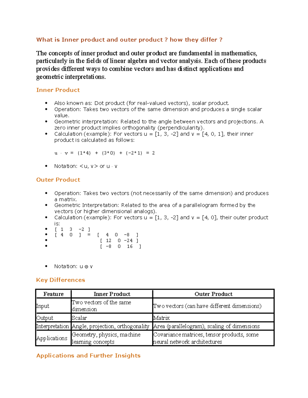 Inner Product vs Outer Product: Key Differences Explained - Studocu