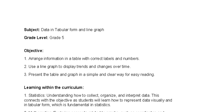 Lesson Plan: Data Representation with Tables & Line Graphs - SXSCD ...