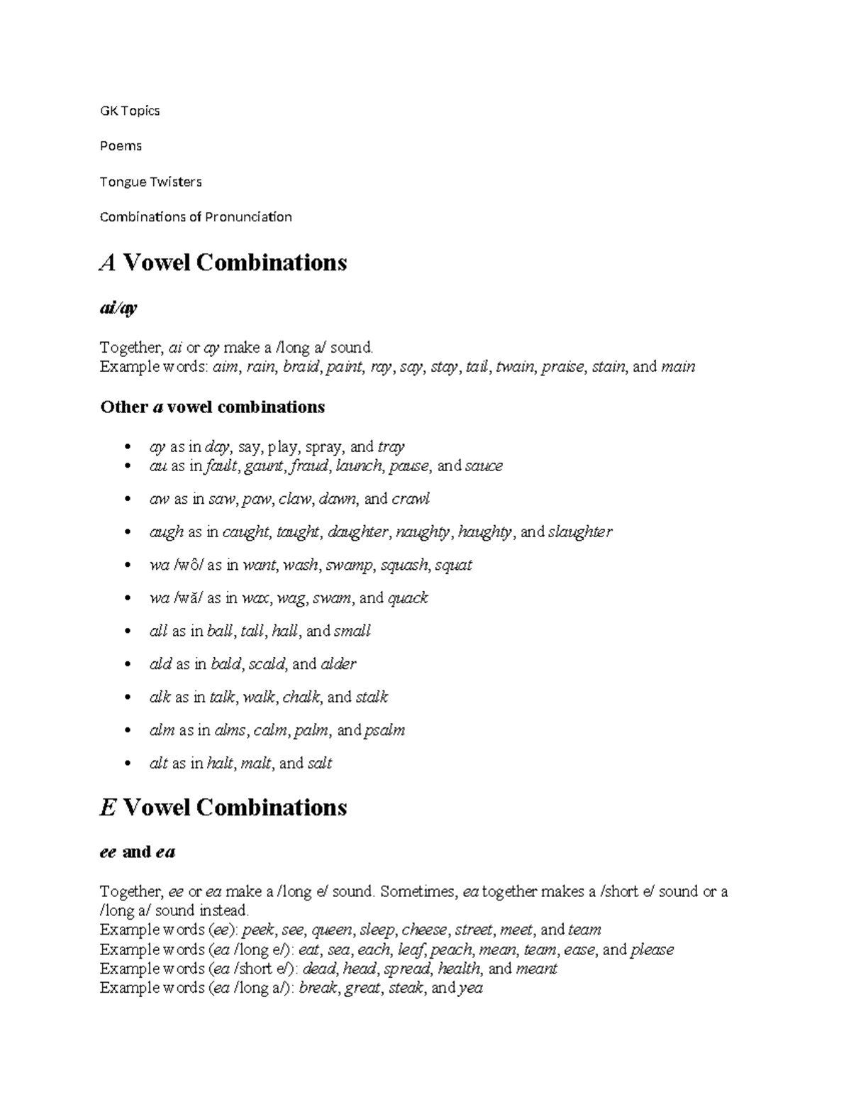Vowel Combinations: Understanding Sounds and Spellings for GK Students ...