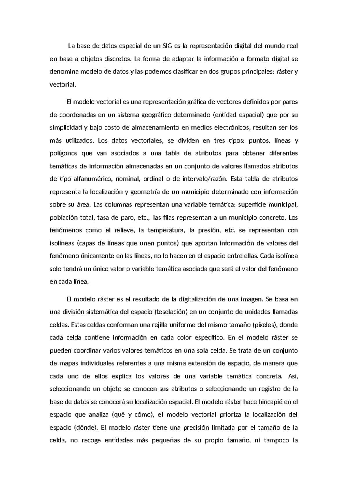 Cartografía: Modelos de Datos en SIG - Ráster y Vectorial - Studocu