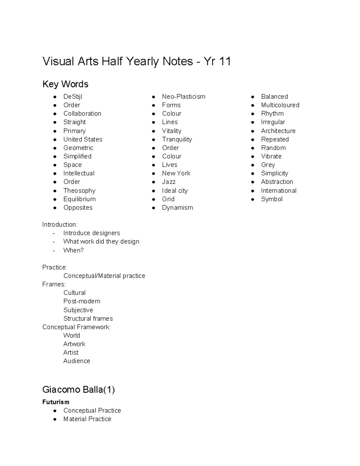 Visual Arts Half Yearly Notes - Yr 11: Key Concepts & Artists - Studocu