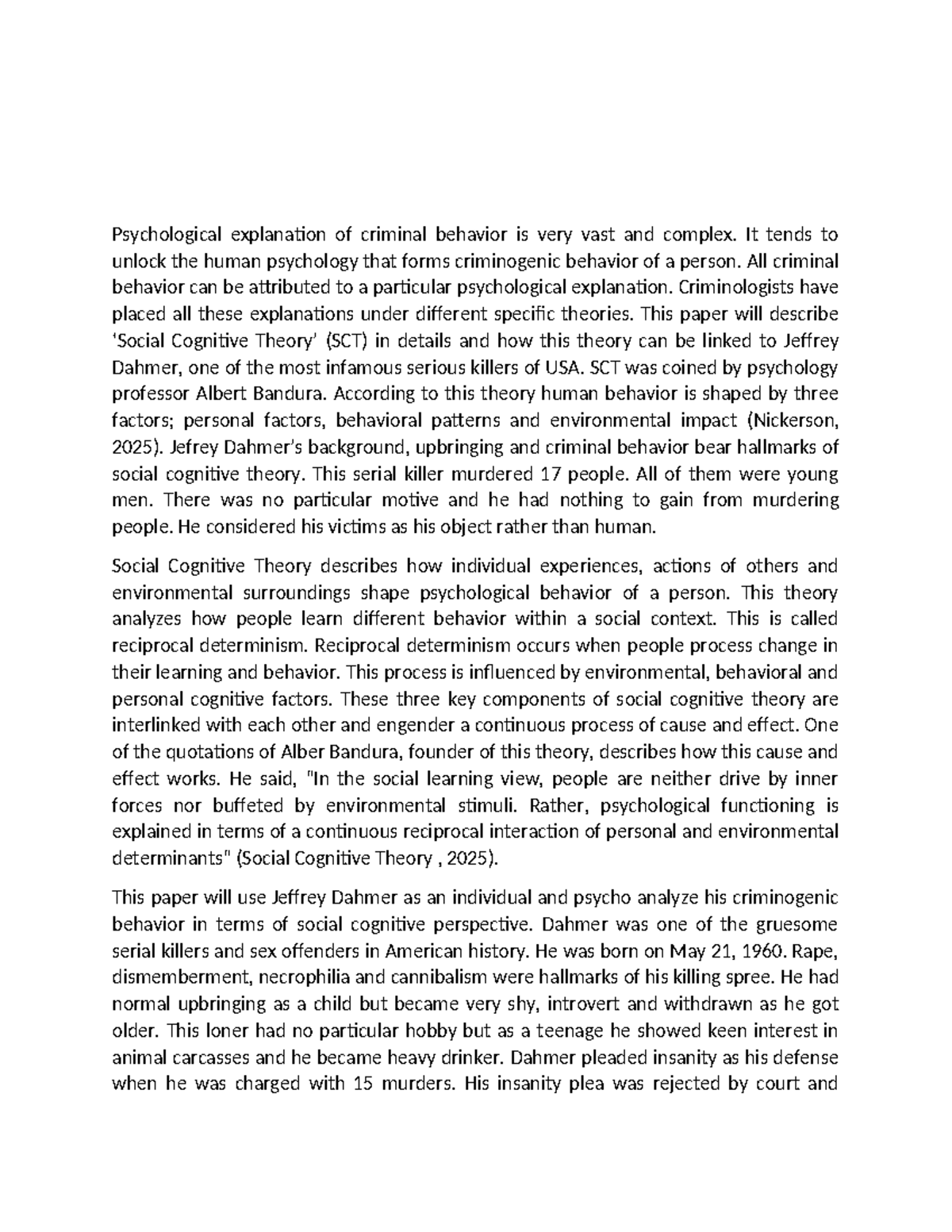 Psychological Analysis of Jeffrey Dahmer through SCT (PSY 101) - Studocu