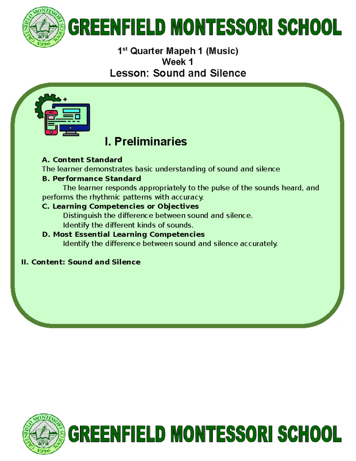 Mapeh 1 WEEK 1 Module - 1 st Quarter Mapeh 1 (Music) Week 1 Lesson ...