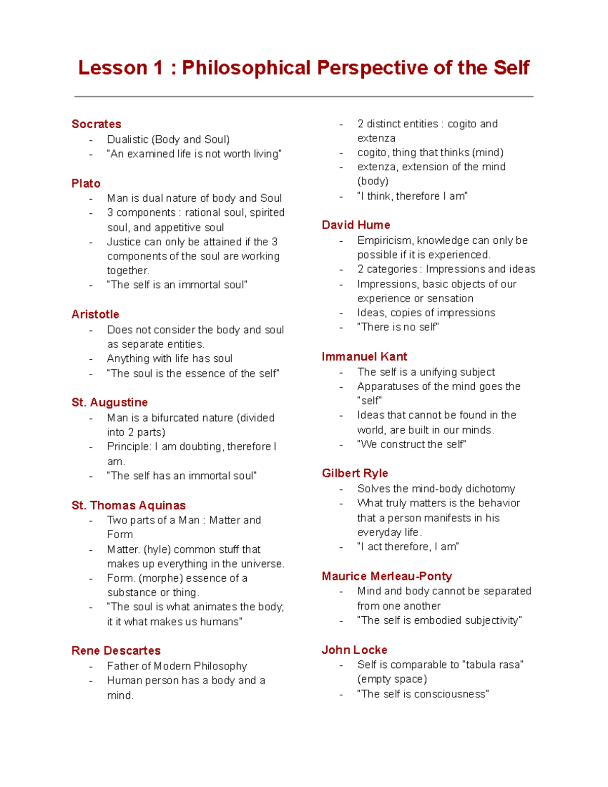 UTS Lesson 1: Philosophical Perspectives on the Self and Identity - Studocu