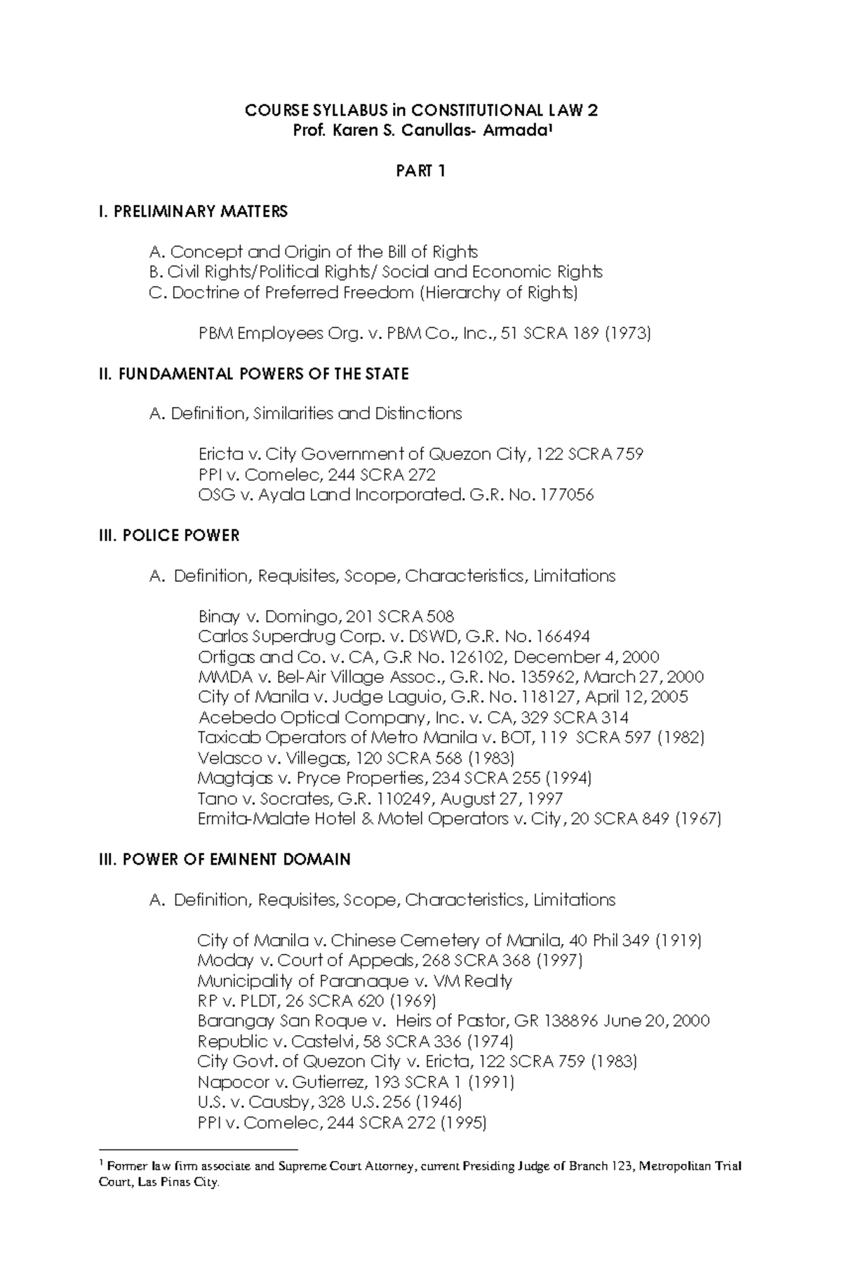 Constitutional LAW 2 Syllabus Overview by Prof. Canullas-Armada - Studocu
