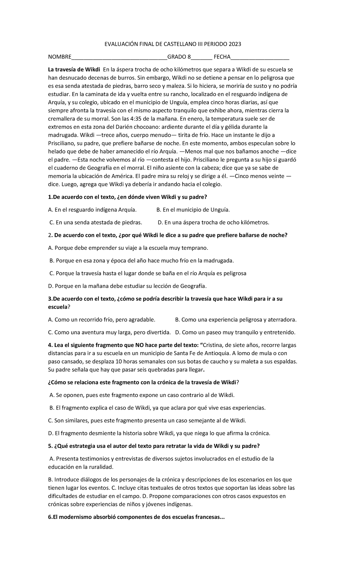 Evaluación Final DE Castellano III - Periodo 2023 - Preguntas y ...