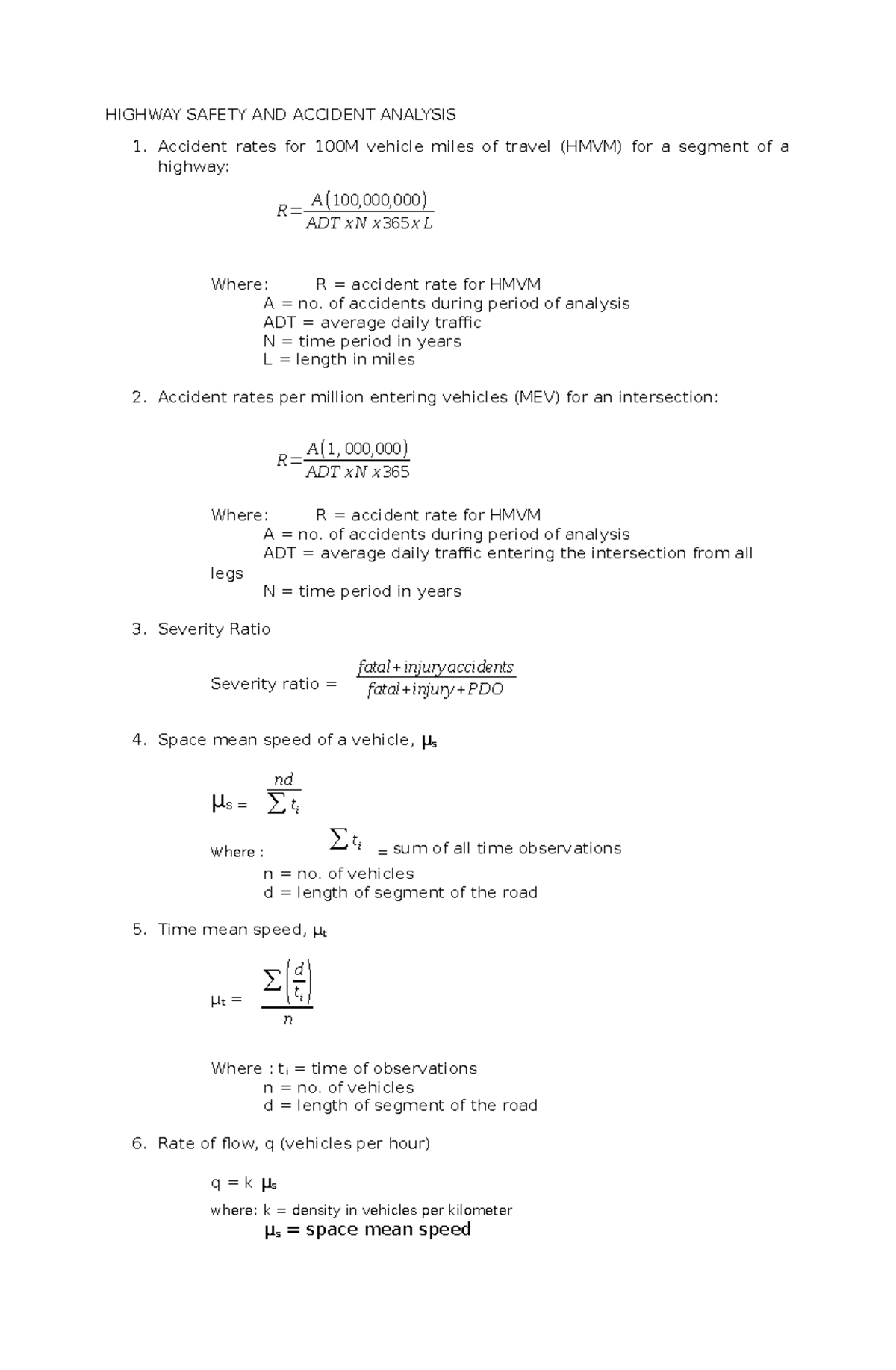 Highway Safety & Accident Analysis: Stats & Calculations Guide - Studocu