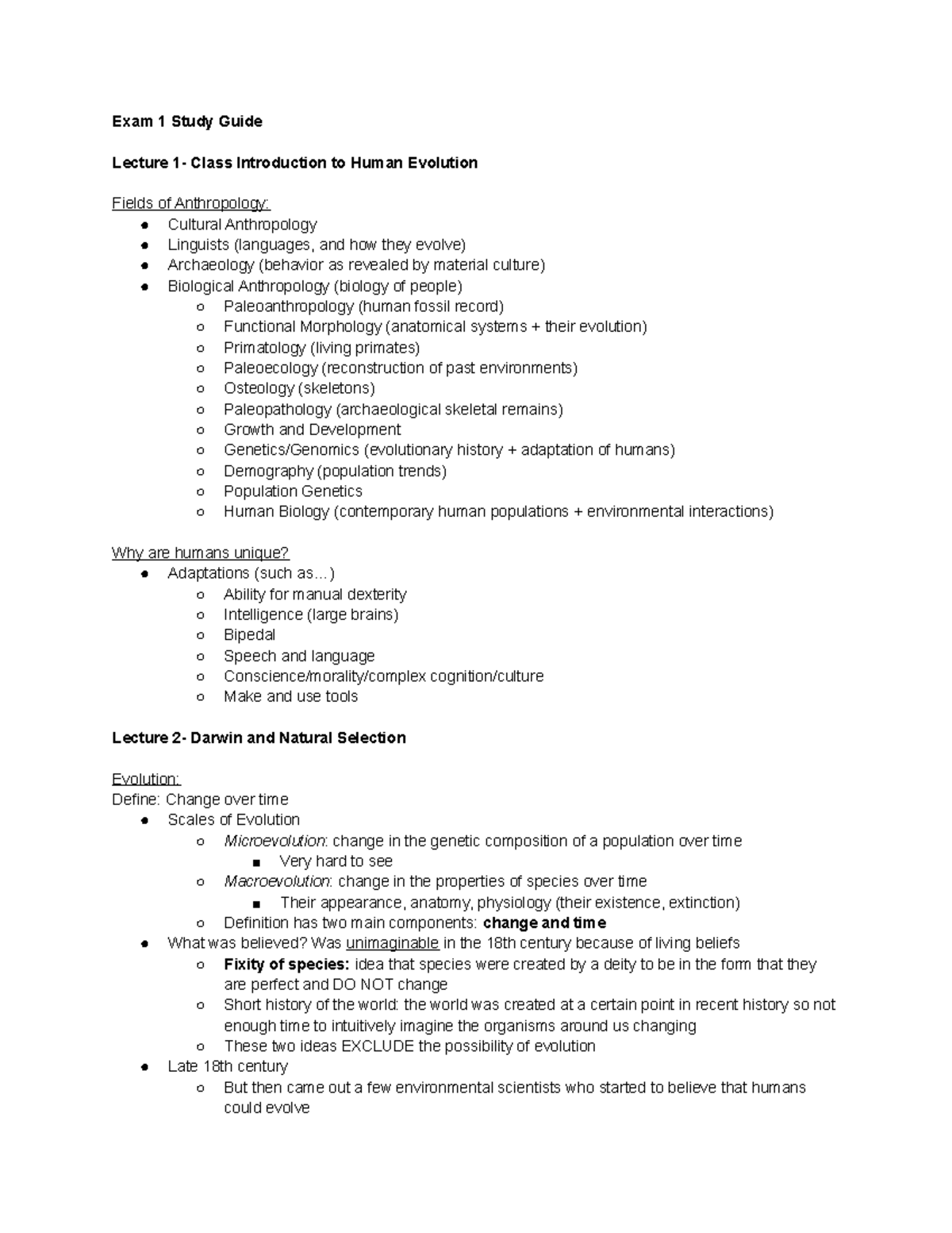 Exam 1 Study Guide: Human Evolution Foundations and Theories - Studocu