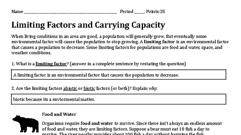 Limiting Factors & Carrying Capacity: Environmental Impacts on ...