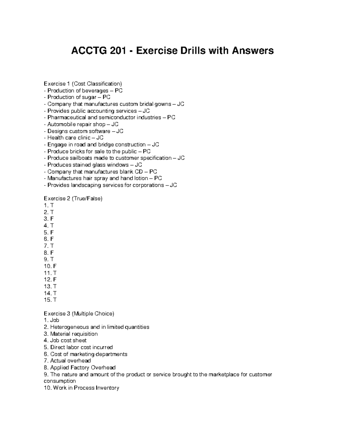 ACCTG 201 Exercise Drills with Answers - 2025 Edition - Studocu