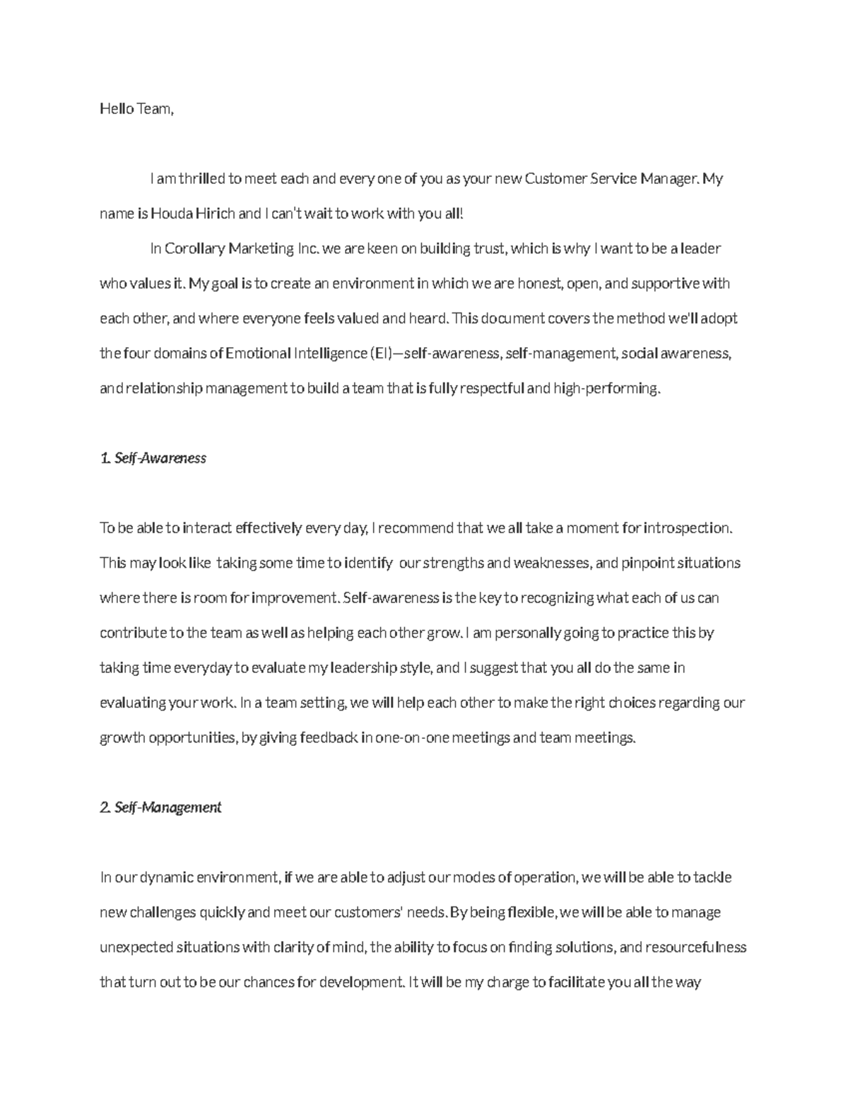 RSM3 TASK 2 - essay - Hello Team, I am thrilled to meet each and every ...