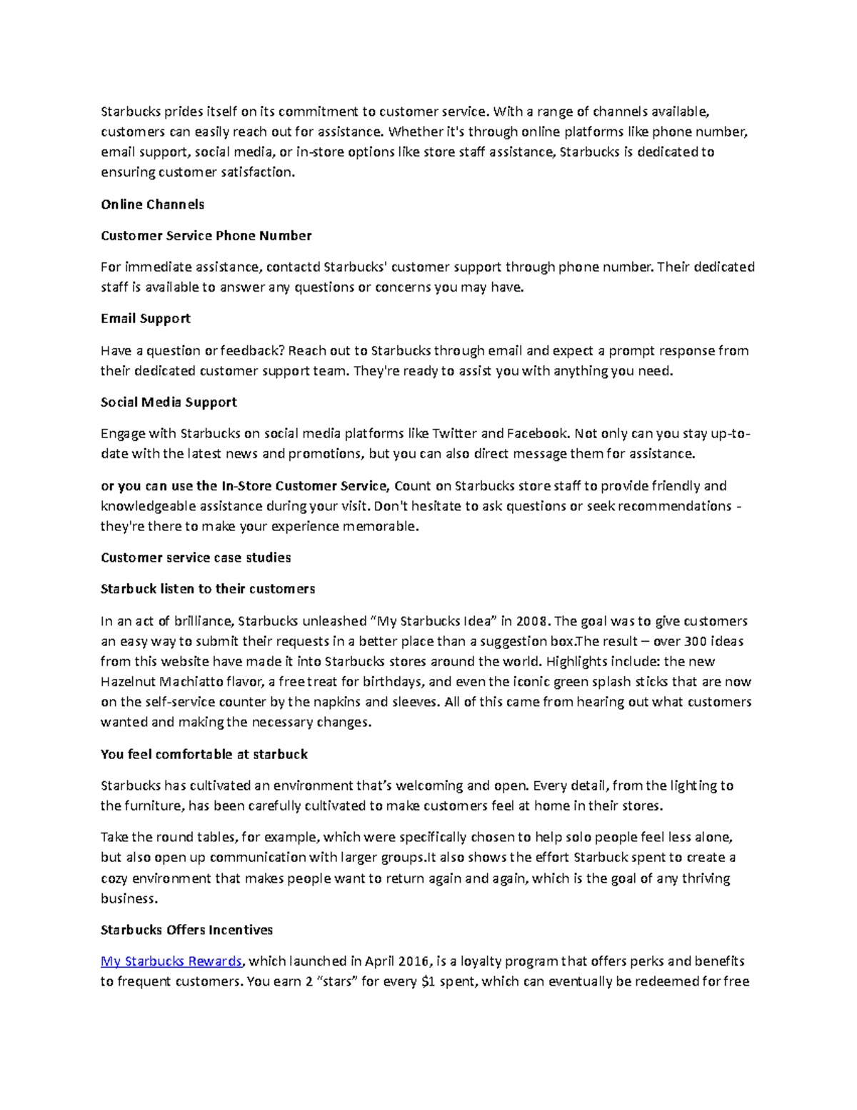 customer service channels and case studies - Starbucks prides itself on ...