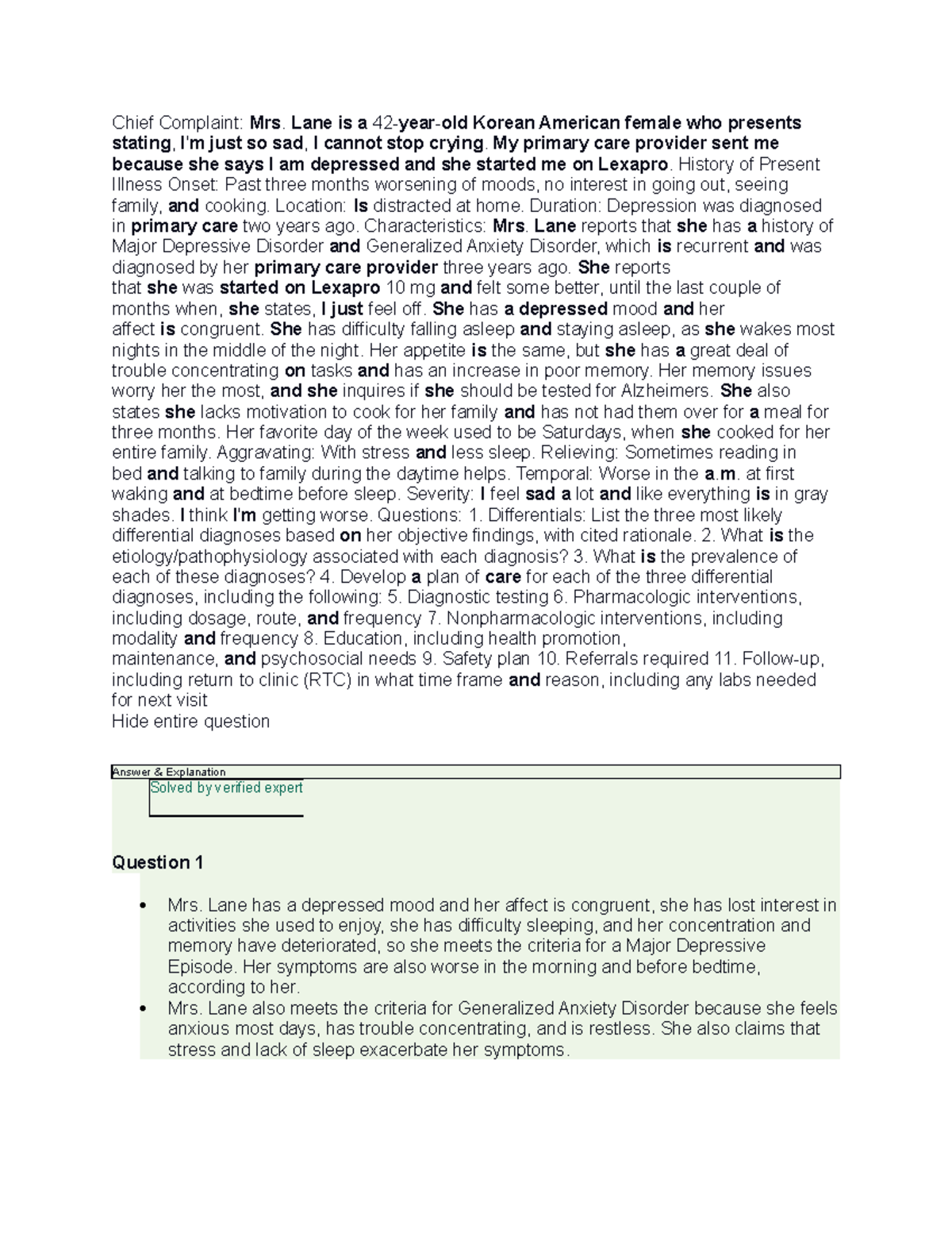 Depression Case Study: Comprehensive Analysis and Treatment Planning ...