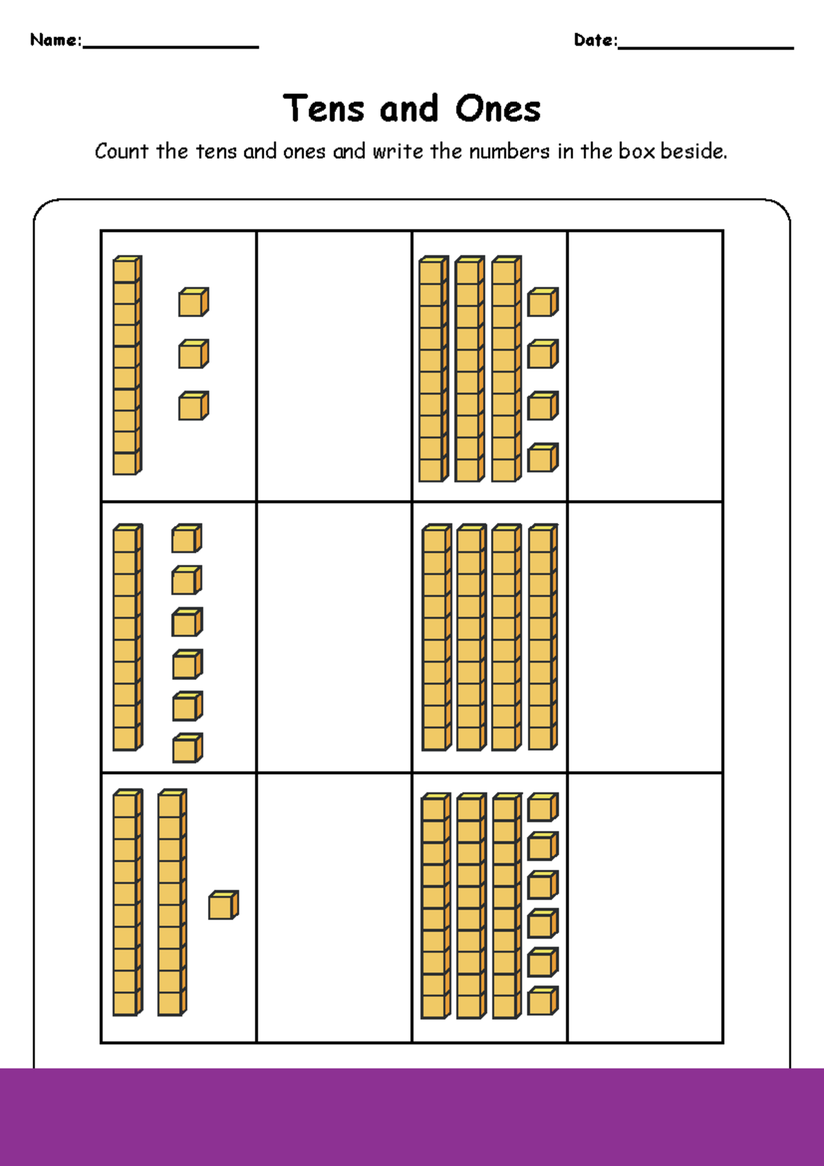 Understanding Tens and Ones with Blocks - 1st Grade Worksheet - Name ...