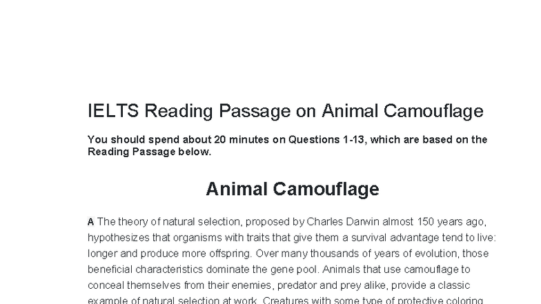 Animal Camouflage - vey well - IELTS Reading Passage on Animal ...