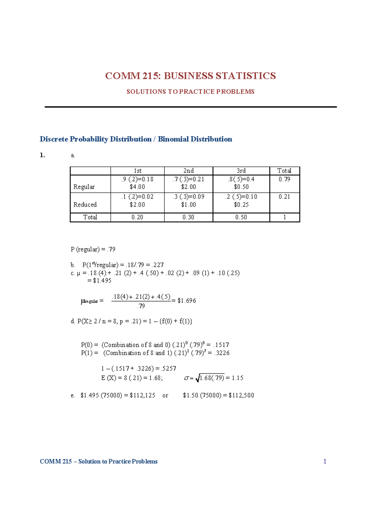 COMM 215: Lesson 4 Solutions for Business Statistics - Studocu