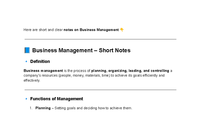 BUS 101: Intro to Business Management Short Notes - Studocu
