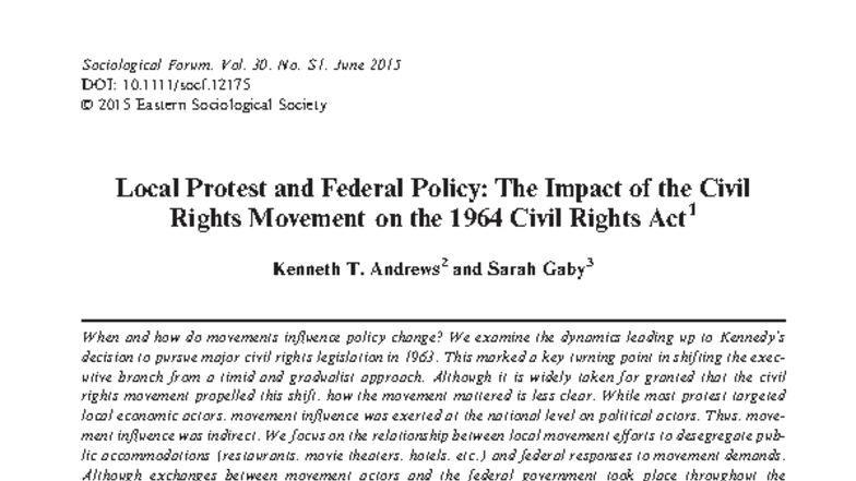 Local Protest and Federal Policy: Civil Rights Movement Impact on 1964 ...