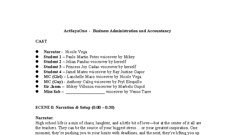 Act Saya One CBAA - Teacher's Day Role Play Script Example - Studocu