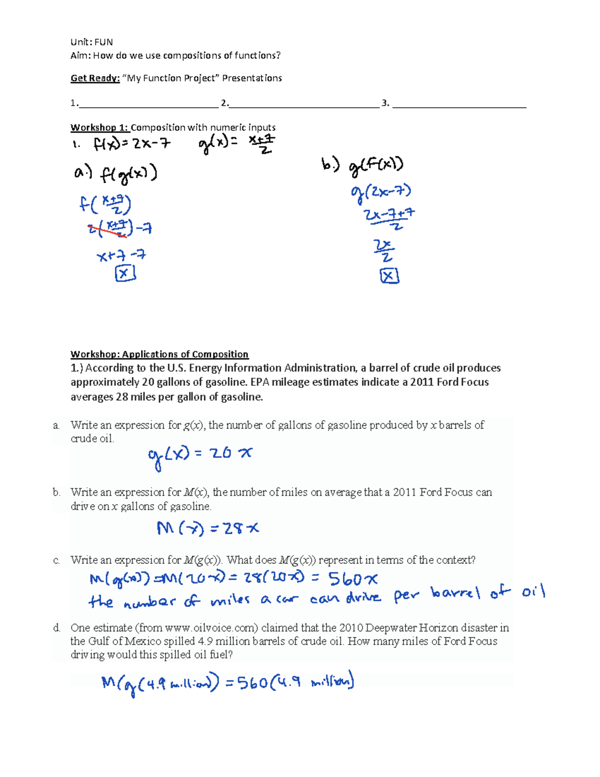 Unit FUN: Understanding Compositions of Functions in Applications - Studocu