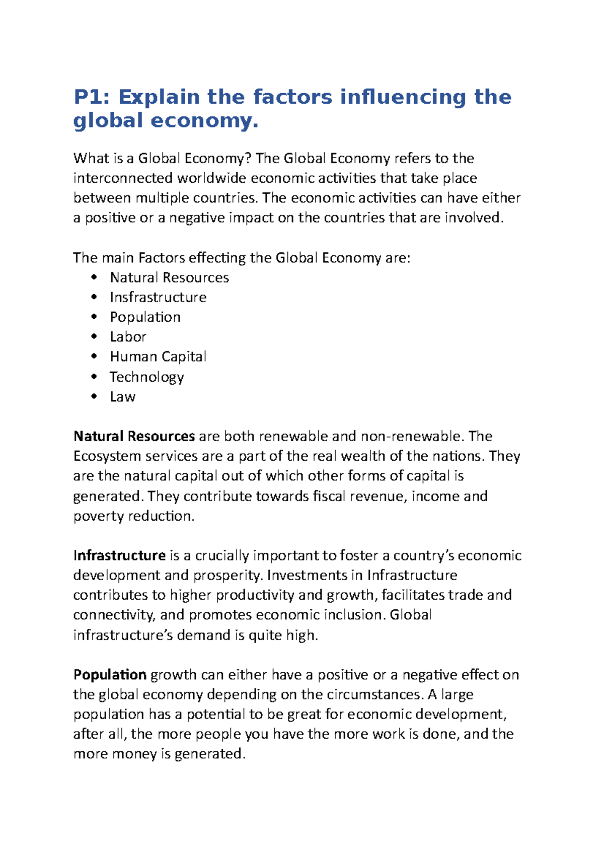 P1 - Factors Influencing the Global Economy Explained - Studocu