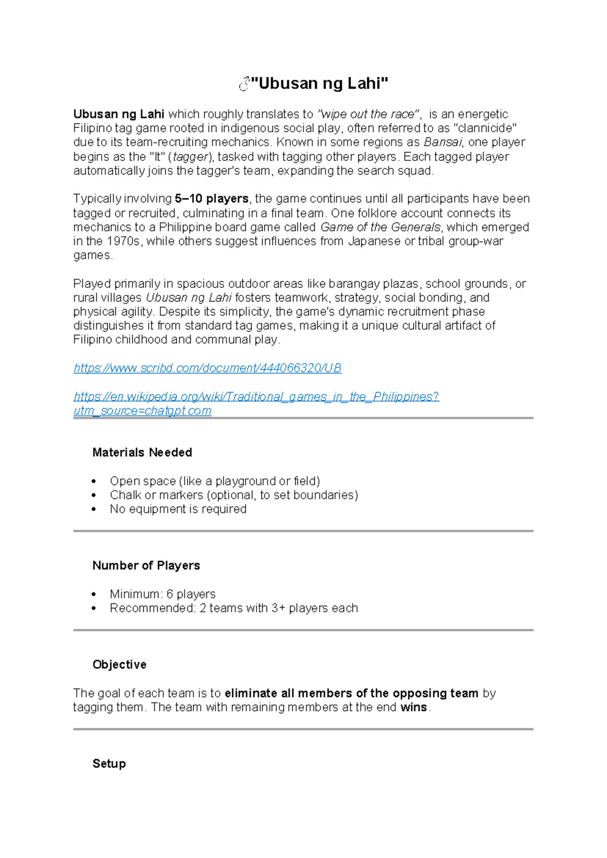 Ubusan ng Lahi Game Guide: Strategies and Safety Tips - Studocu