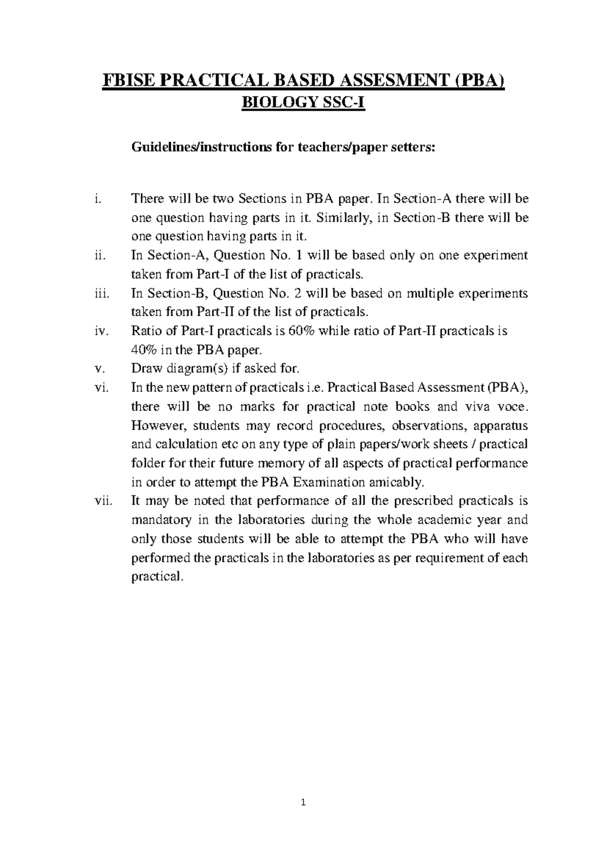 Final Exam PBA Guide for Biology SSC-I (FBISE) - Studocu