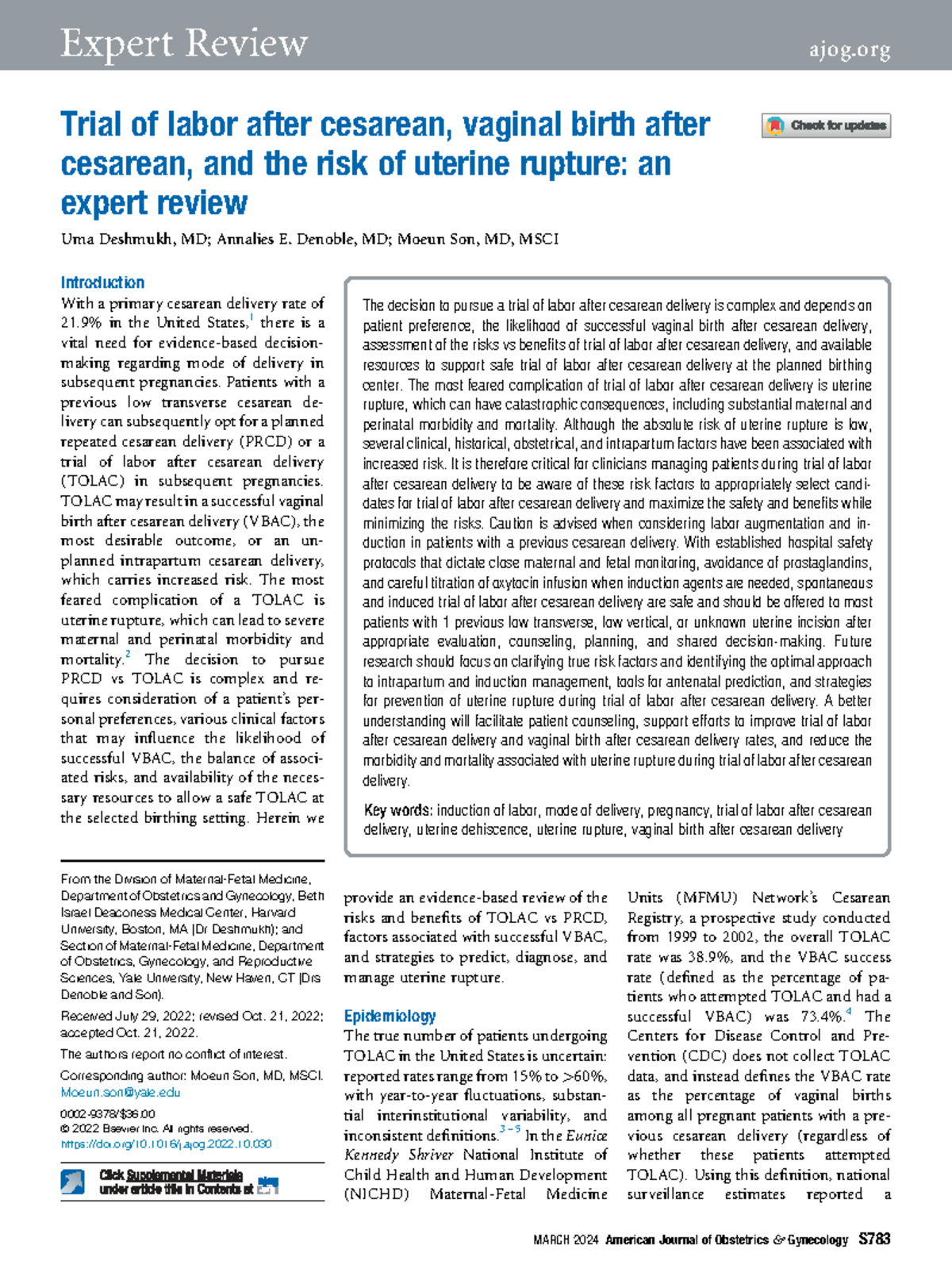 Trial of Labor After Cesarean (TOLAC): Risks and Benefits of VBAC - Studocu