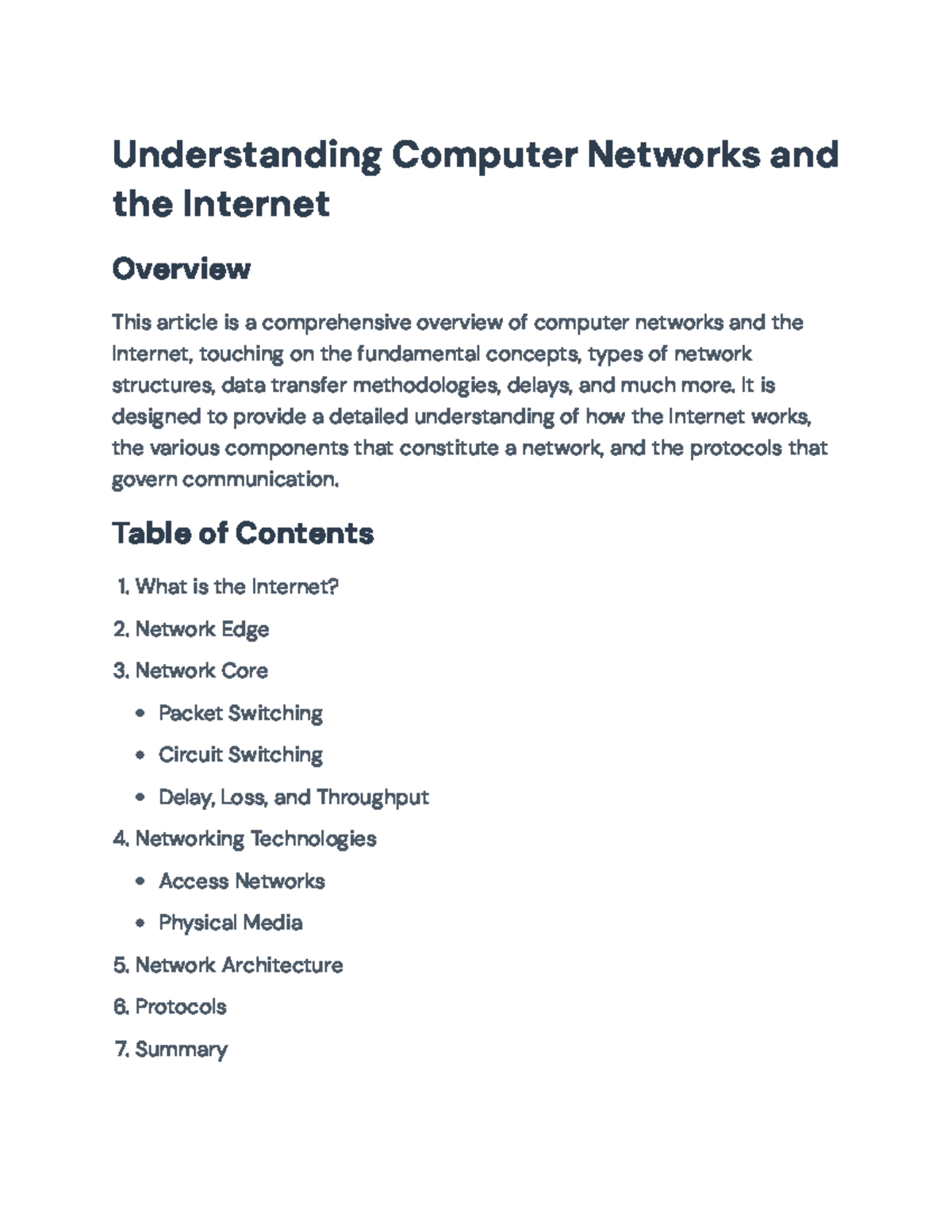 Computer Networks and the Internet: Overview and Key Essentials - Studocu
