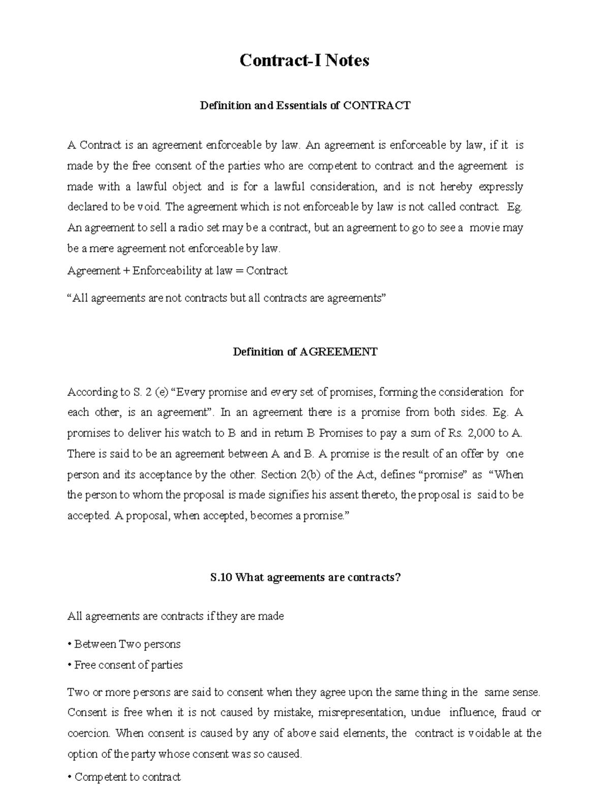 Contract LLB-I Final Notes: Definition, Essentials & Types of ...