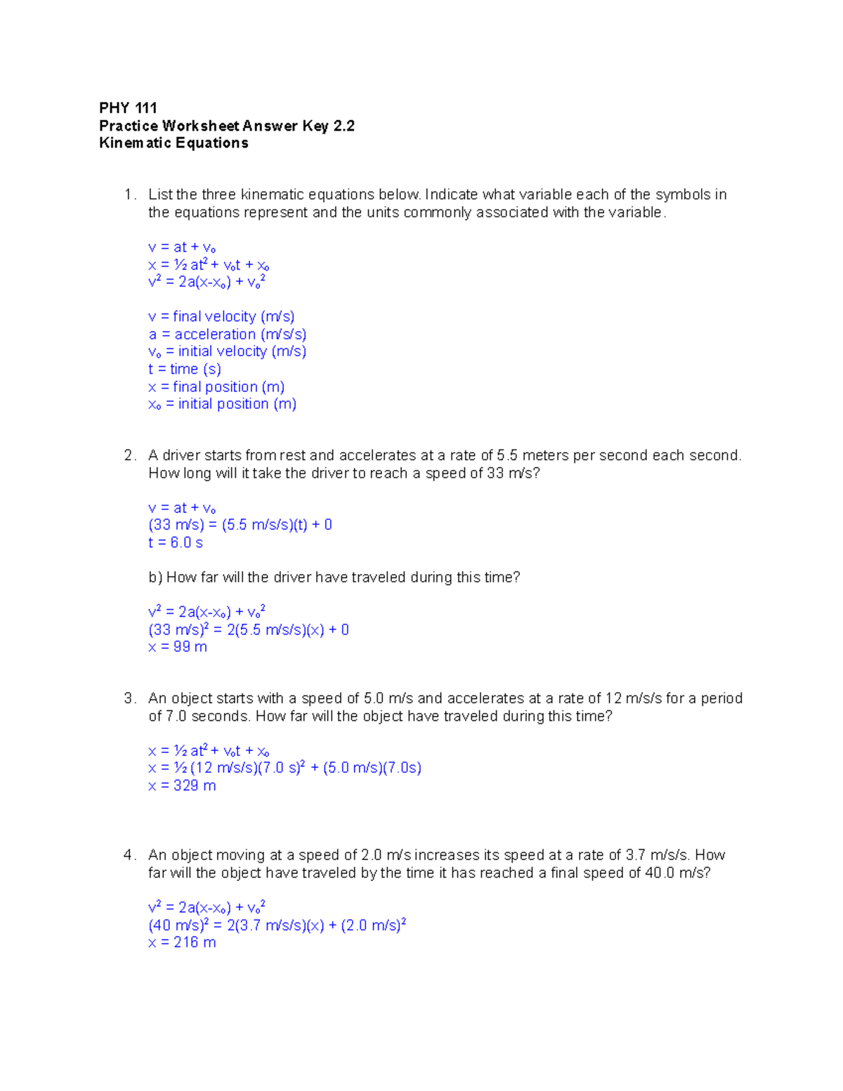 Answer key Lesson 2 Section 2 - PHY 111 Practice Worksheet Answer Key 2 ...